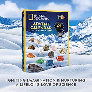 NATIONAL GEOGRAPHIC Rock Collection Advent Calendar 2024 - Advent Calendar for Kids with 24 Gemstones, Minerals & Fossils for Kids, Complete Gem & Fossil Collection Christmas Countdown Calendar
