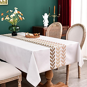 Zobesta Vinyl Tablecloths for Rectangle Tables, Plastic Tablecloth Table Cover Waterproof, Vinyl Table Cloth Rectangle Table for Kitchen and Outdoor (55 x 102 Inch, 8-10 Seats, Beige Leaf)
