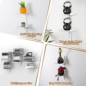 MQKIWAO Invisible Floating Bookshelf for Wall Mounted, 3 Pack White Spine Book Tower, 6 Tier Vertical Book Organizers, Heavy Duty Metal Bookshelf for Home, Office, Bedroom, Kids Room