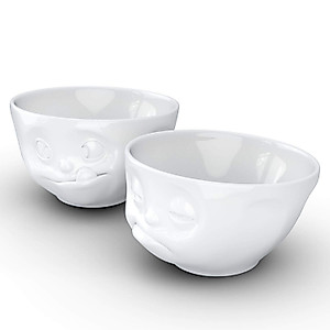 FIFTYEIGHT PRODUCTS TASSEN Medium Porcelain Bowl Set No. 3, Tasty & Snoozy Face, 6.5 oz. White (Set of 2 Bowls)