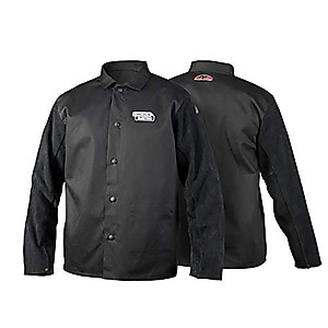 Lincoln Electric unisex adult Traditional Split Leather Sleeved Welding Jacket, Black, Large US