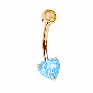 Ritastephens 14k Solid Yellow Gold Genuine Blue Topaz Heart Belly Button Navel Ring Body Art