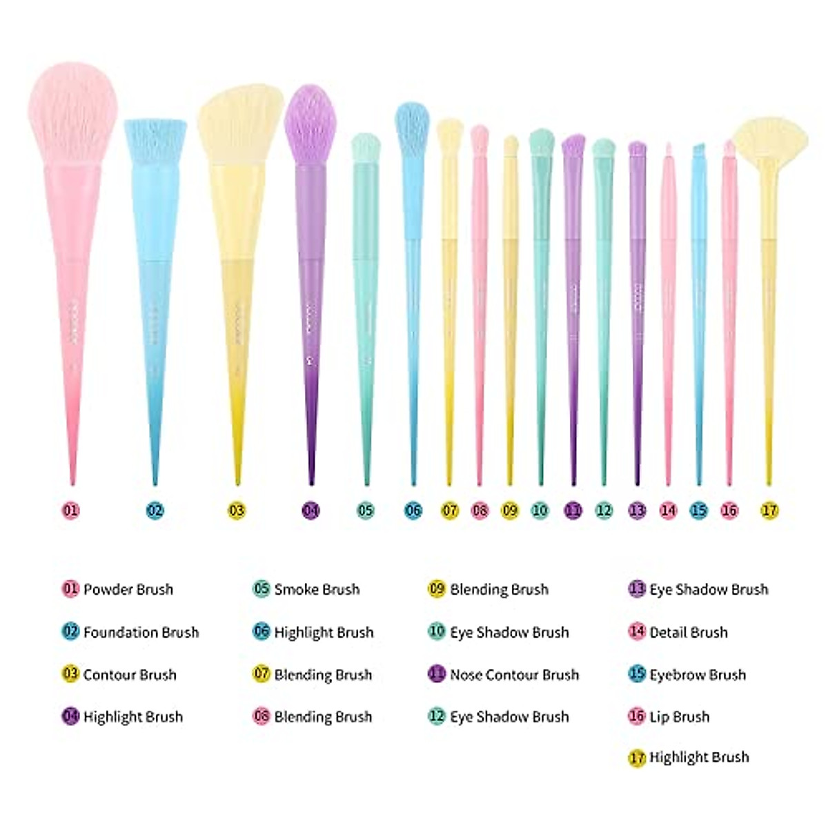 Docolor Makeup Brushes 17 Pcs Colourful Makeup Brush Set Premium Gift Synthetic Kabuki Foundation Blending Face Powder Blush Concealers Eyeshadow Rainbow Make Up Brush Set - Dream of Color