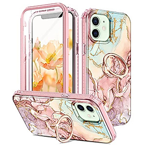 Btscase for iPhone 12/iPhone 12 Pro Case 6.1 Inch,Built-in Screen Protector with 360° Ring Holder Kickstand, Full Body Dual Layer Rugged Shockproof Protective Case for iPhone 12/12 Pro,Rose Gold