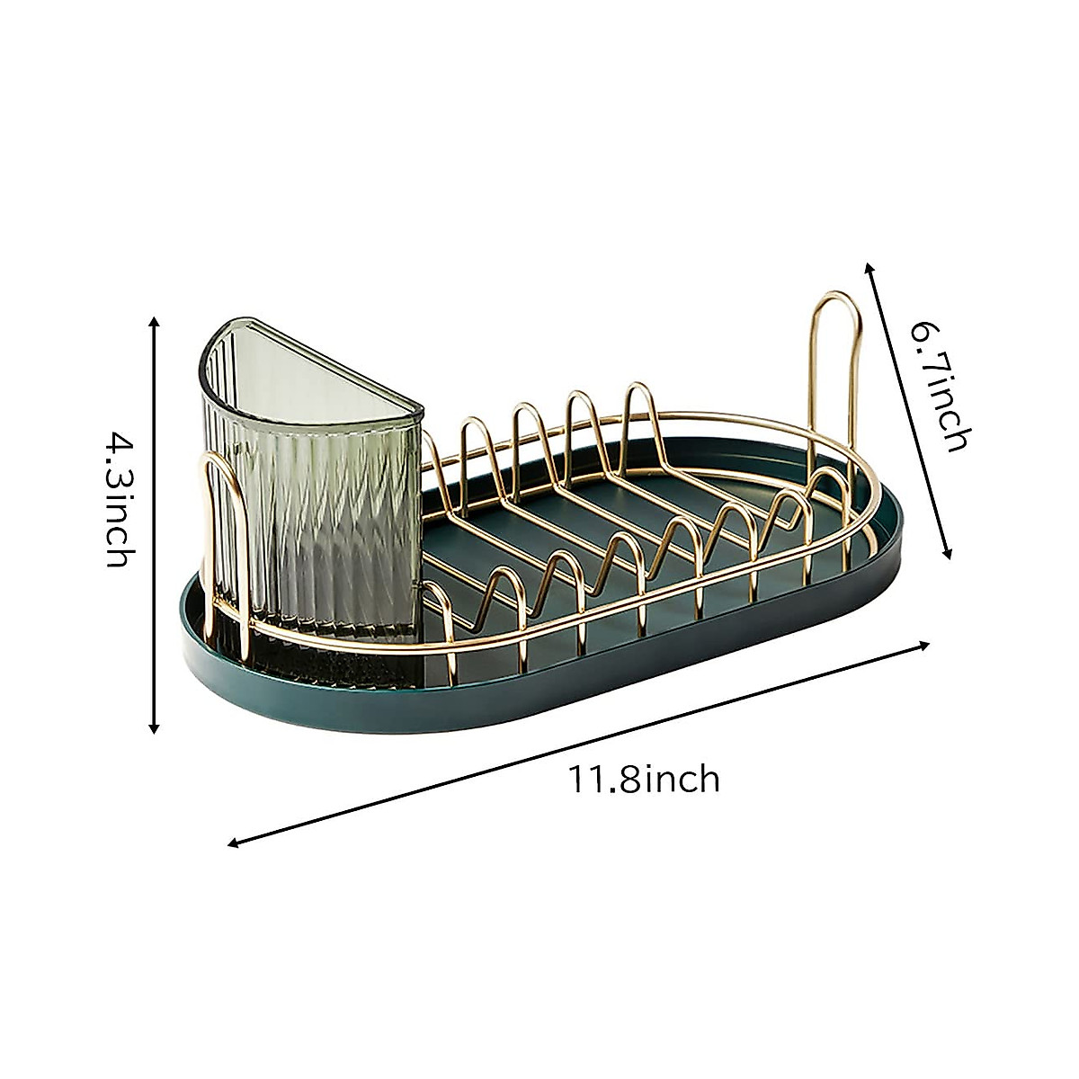 Qulable Dish Rack Drainer with Removable Tray Mini Sink Dish Strainers Drying Rack Drainers Tableware Organizer Waterproof for Kitchen Counter Top(Green)