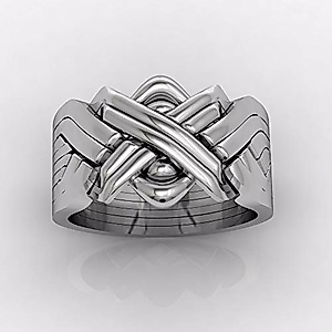 OFLIUM Puzzle Ring 8 Band Handmade Classical Tradational Turkish Puzzle ring 925 Sterling Silver eight pieces wrapped interlocking Knott inspired stacking Ladies men Stacking elegance Unique ring for