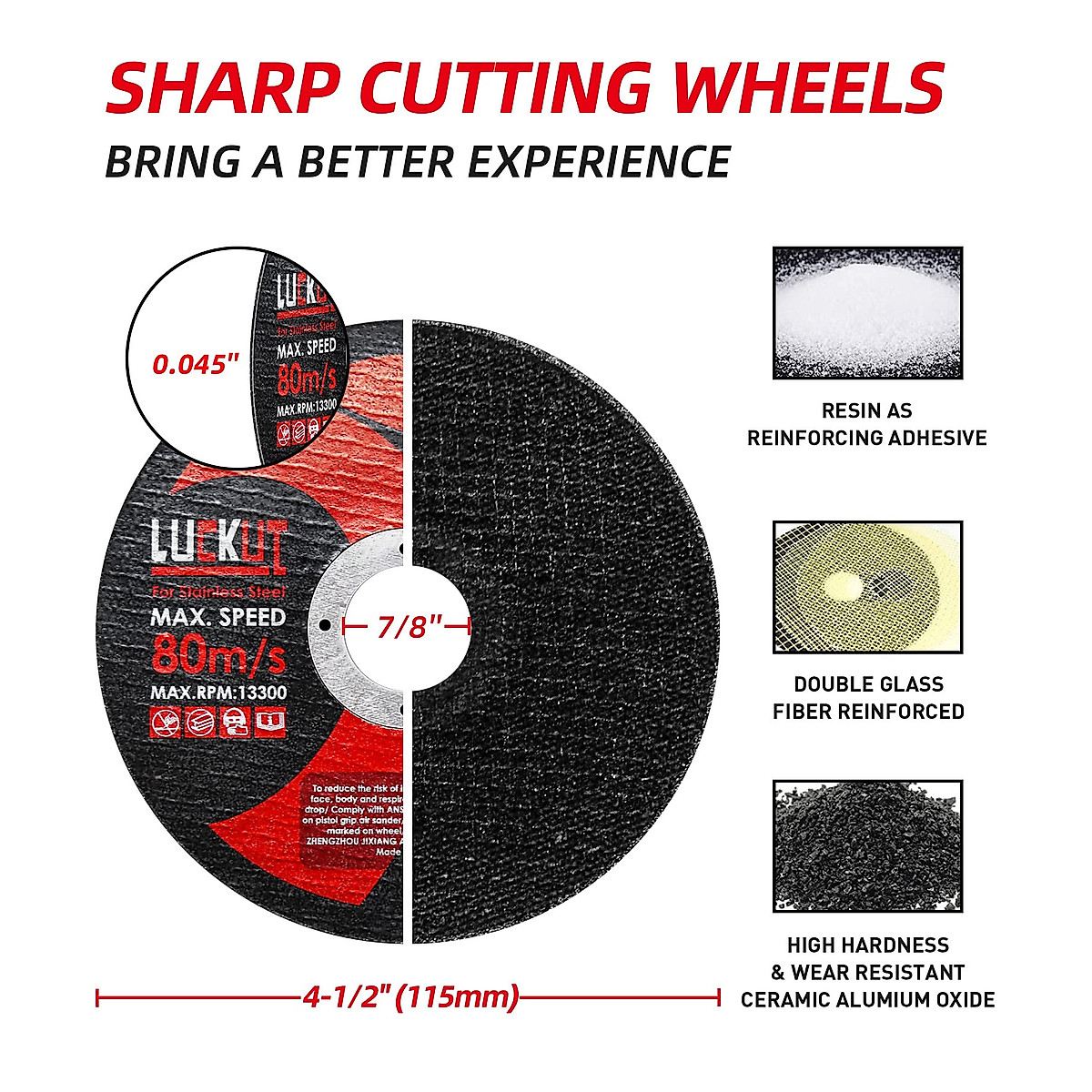 LUCKUT Cut-Off Wheels Cutting Wheel Disc 4-1/2"x3/64''x7/8'' Thin Metal Stainless Steel Cutting Cut Off Disc Blades Grinding Wheel for Angle Grinders 50-Pack