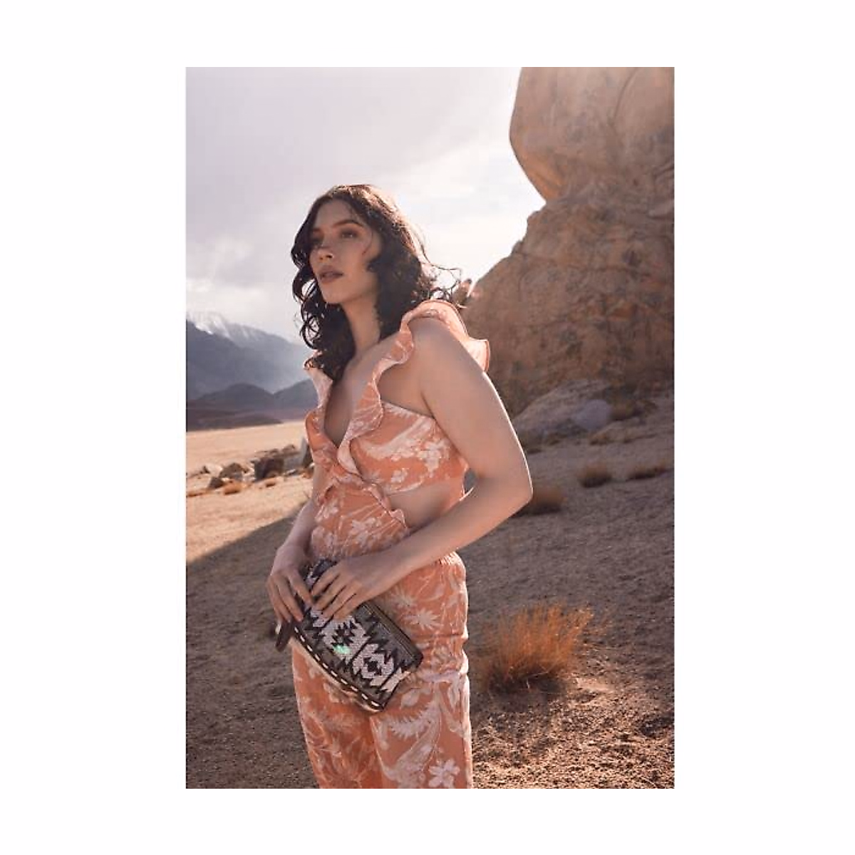 Myra Bag Western Upcycled Pouch Bag for Women - Canvas Hair On Leather Wristlet Handbag Voorpret