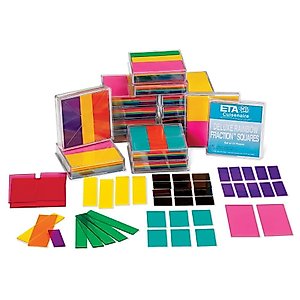 hand2mind Rainbow Fraction Squares, Montessori Math Materials, Fraction Manipulatives, Unit Fraction, Math Manipulatives for Elementary School, Homeschool Supplies (Set of 15)