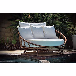 ZEW Bamboo Round Daybed Outdoor Indoor Large Accent Sofa Chair Lawn Pool Garden Seating with Cushion and Pillows Sofabed, Natural