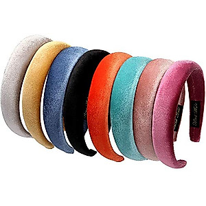 LONEEDY 8 PCS Hard Headbands, 1.2Inch Velvet Sponge Thick Hairbands DIY Hair Accessories for Women (Sponge 8 colors)