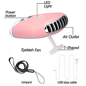 Honoson USB Lash Fan Dryer Handheld Air Conditioning Blower Mini Portable Rechargeable Eyelashes Dryer Fans with Tweezers and lash Inspection Mirror for Eyelash Extension Women