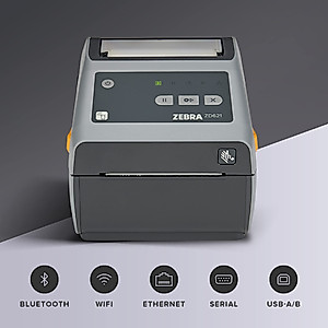 ZEBRA ZD621 Direct Thermal Desktop Printer 203 dpi Print Width 4-inch USB Serial Ethernet 802.11ac ZD6A042-D01L01EZ