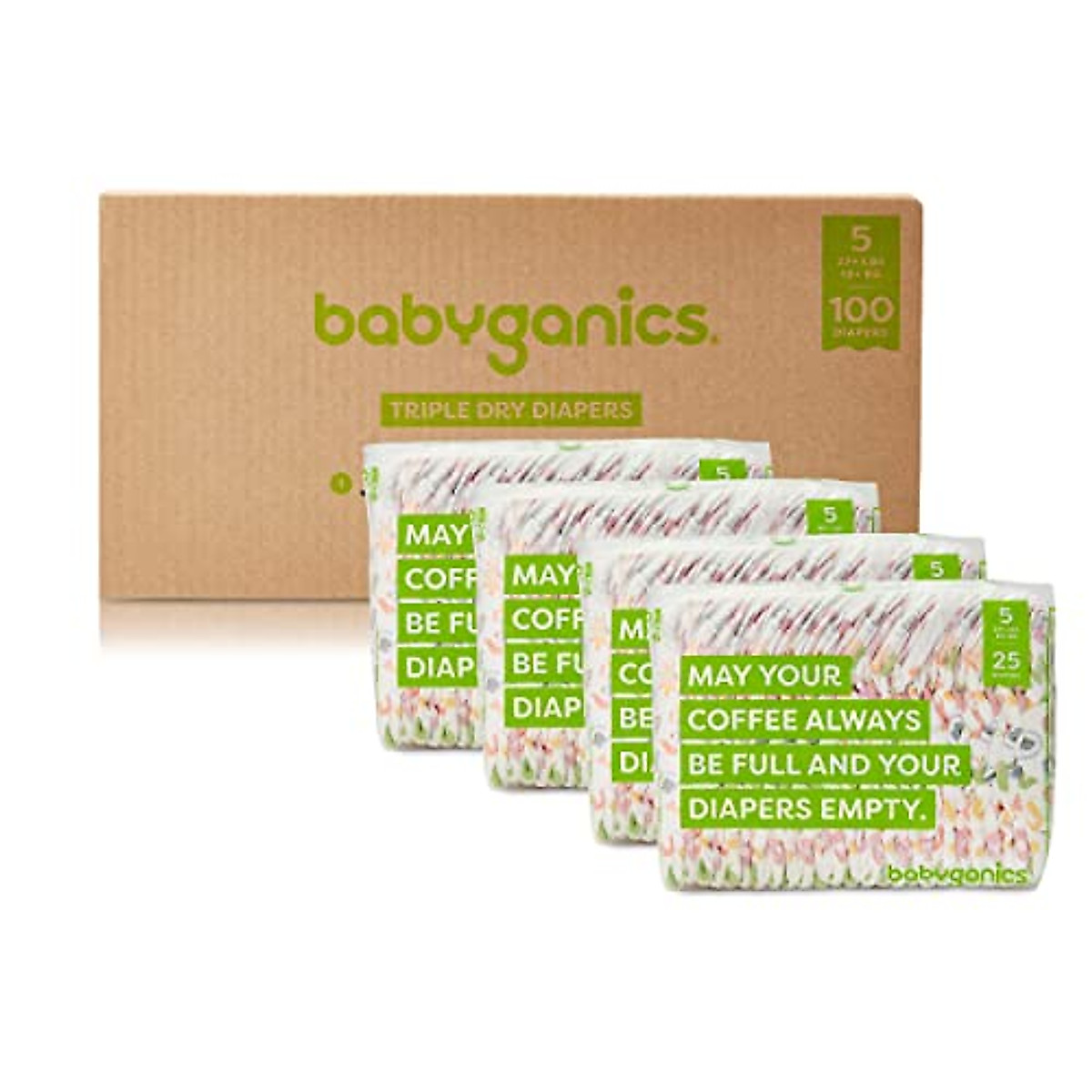 Babyganics Size 5, 100 count, Absorbent, Breathable, Triple Dry Protection Diapers