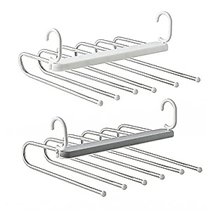 Space Saving Pants Hangers, 6 Layers Folding Multifunctional Pants Rack Hanger Stainless Steel Hangers for Closet Trousers Scarves Clothes Organization, 11.8x11.4x2.6 (White)