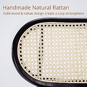 Centiar Velvet Faux Leather Dining Chair Set of 4,Rattan and Wood Backrest with Metal Legs,Modern Mid-Century Industrial Upholstered Round seat Chairs Suitable for Home,Bistro Coffee Shops,18",Black