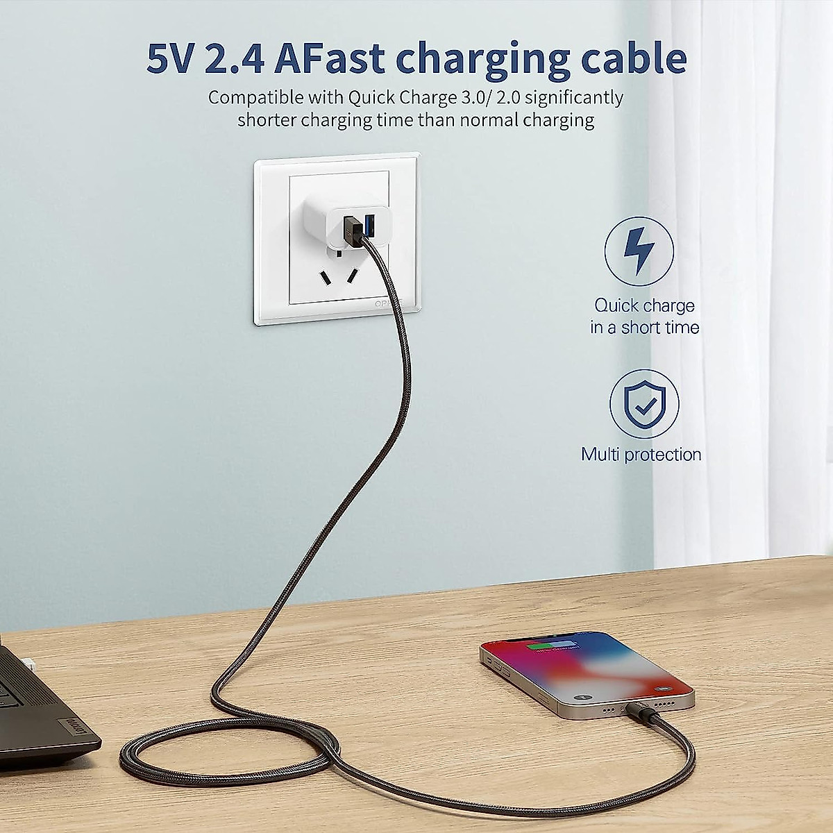 SUPVOL Charger [MFi Certified] 5FT USB A Charging Cable Nylon Braided High Speed Data Sync Transfer Cord