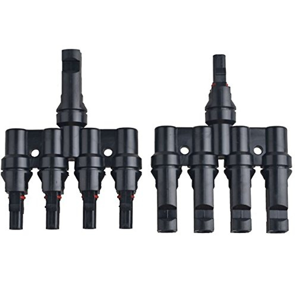 NUZAMAS New 1 Pair Solar Panel T Branch Connectors Cable Coupler Combiner - 1 Male to 4 Female(M/4F) and 1 Female to 4 Male(F/4M)