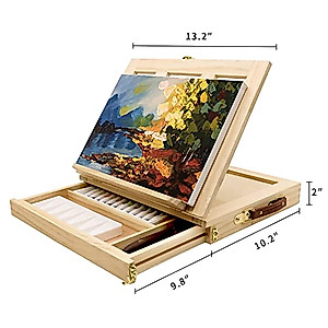 LUCYCAZ Tabletop Easel Set, Easel for Painting Canvases, Portable Wooden Art Easel Painting Kits for Adults Artist Kids, 12 Colors Acrylic Paints, 2 Brushes, Palette and Knives