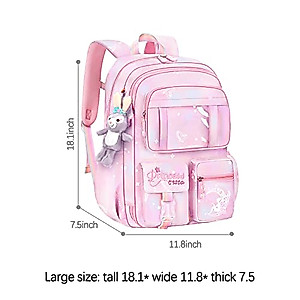 Nzahdwu Cute Kids Backpacks 18.1" Laptop Backpack Anti Theft Travel Backpack Kawaii Backpacks for Ages 6-12 Girls Lightweight Waterproof School Backpck (Pink)
