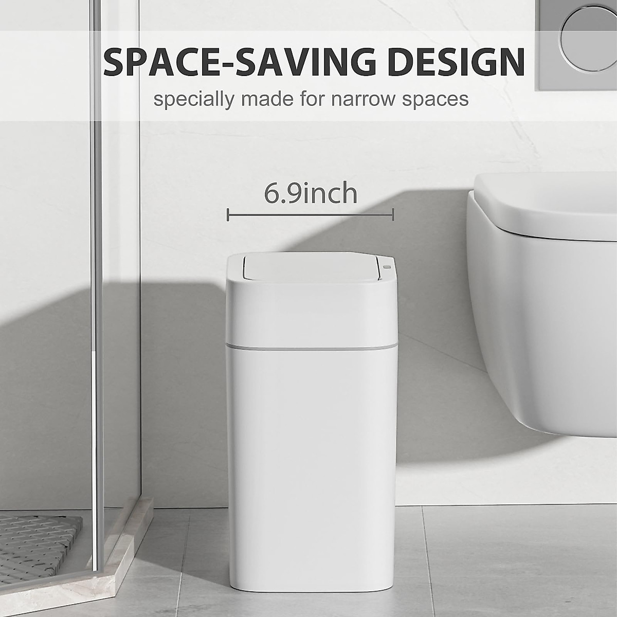 ELPHECO Motion Sensor Trash Can with Lid 3.5 Gallon Automatic Small Slim Garbage Can Waterproof Smart Trash Bin for Bathroom, Kitchen, Office, Bedroom, Living Room, Toilet (White)