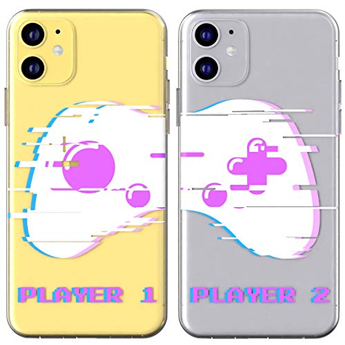 Toik Matching Couple Cases for Apple iPhone 11 Pro Xs Max Xr 10 X 8 Plus 7 6s 5s SE Cover Protective Teen Boyfriend Glitch Art Cute Geek Apple Slim Players BFFs Flexible Gamepad Design Girlfriend