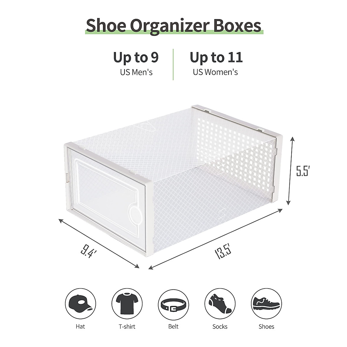 Hrrsaki 15 Pack Shoe Storage Boxes, Shoe Boxes Clear Plastic Stackable, Shoe Organizer Boxes with Front Opening Lids, Ventilation and Dust-proof, Shoe Container Boxes for Closet, Bedroom, Bathroom