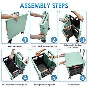 SELORSS Foldable Utility Cart Portable Collapsible Crate Rolling Carts with Wheels Rolling Tote Basket Teacher Cart with Lid Wear-Resistant 360°Rotate Wheel Noiseless for Shopping Storage Office Use