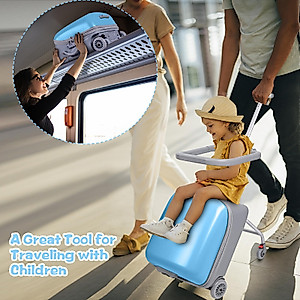 Ride On Suitcase for Kids, Kids Ride-on Suitcase Carry-on Luggage, 20" Luggage with Spinner Wheels Suitcase, Expandable Luggage Seat with 4 Universal Wheels Help Your Child Travel, Gift as Kids