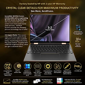 HP Spectre x360 Luxury 14T, 13.5" 3:2 WUXGA Touch, Intel i7-1195G7, 16GB RAM, 1TB NVMe SSD, Intel 5G nanoSim Slot, Fingerprint, Tilt Pen, Black, Win 11 Pro, B&O Audio, 64GB TechWarehouse Flashdrive