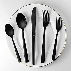 Black Silverware Set, Flatware Set for 8 40 Piece Premium Stainless Steel Square Cutlery Set Include Fork Spoon Knife Kitchen Tableware Utensil Set, Smooth Thickened Edge Mirror Polished, Briout
