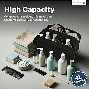 emissary Travel Toiletry Bag for Men, Water Resistant Travel Bathroom Bag Men's Shaving Kit, Dopp Kit for Men, Waterproof Toiletry Bag, Shaving Bag, Hygiene Bag, Mens Toiletry Travel Bag - Black