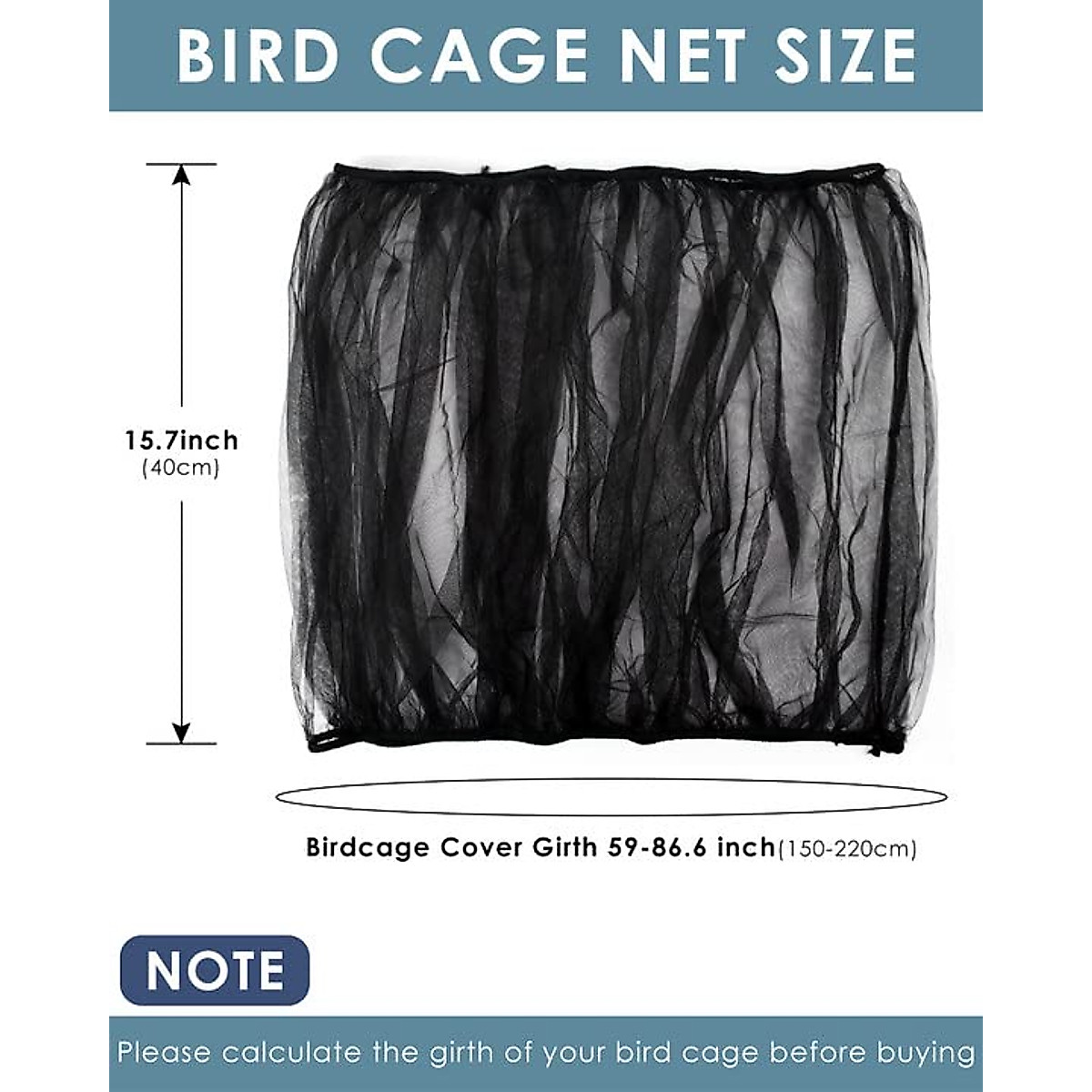 Bissap Bird Cage Seed Catcher, Universal Birdcage Net Nylon Adjustable Elastic Band Stretchy Skirts Mesh Cover for Parrot Cage Seed Guard (Not Include Birdcage)- Black