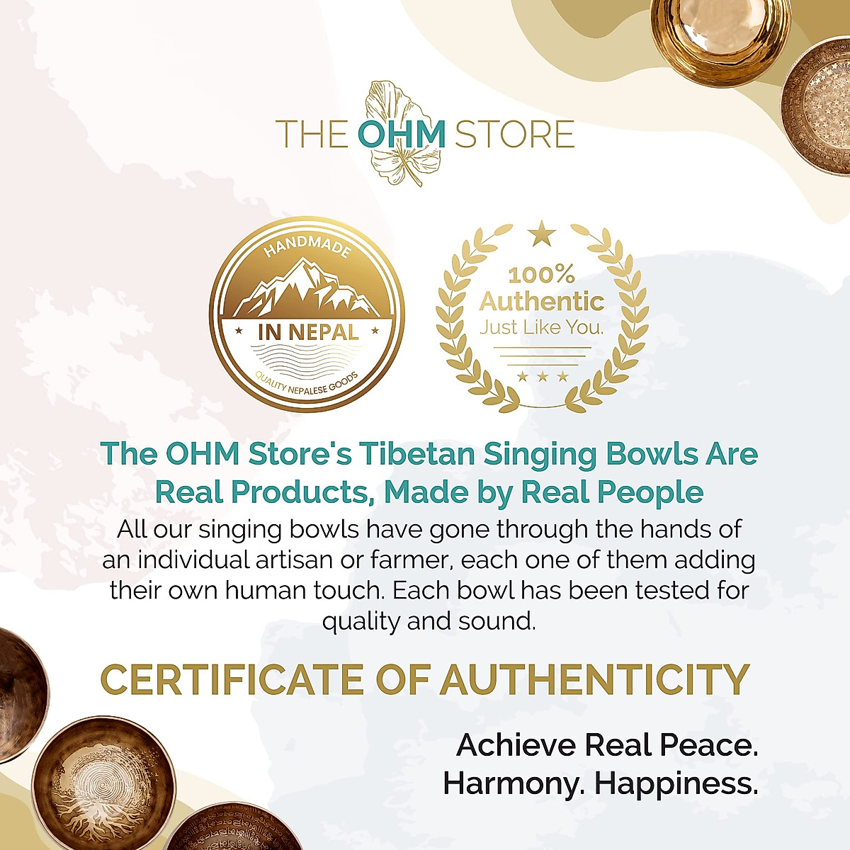 Ancient Design Large Etched Tibetan Singing Bowl Set by Ohm Store — Relaxing Deep Tone Meditation Sound Bowl and Wooden Mallet Handcrafted in Nepal — Purity Bowl (About 6 Inch)