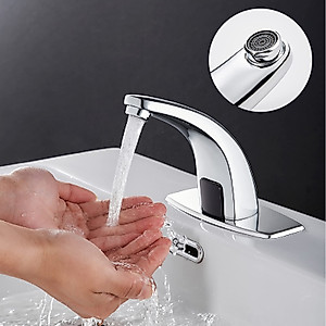 Gangang Commercial Bathroom Touchless Automatic Motion Sensor Sink Faucet Cold and Hot Water Basin Tap Mixer with Cover Plate Solid Brass Chrome Plated