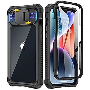 Caka for iPhone 14 Case, iPhone 13 Case with Screen Protector & Slide Camera Cover Heavy Duty Shockproof Phone Case for iPhone 13 iPhone 14 6.1 inches, Black