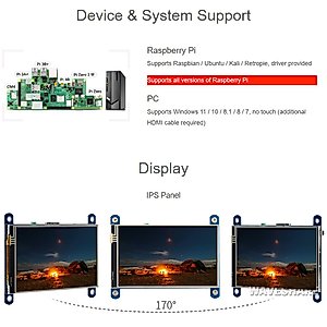 waveshare 4inch Resistive Touch Screen LCD Compatible with Raspberry Pi 4B/3B+/3A+/2B/B+/A+/Zero/Zero W/WH/Zero 2W CM3+/4 480×800 Resolution HDMI IPS Supports Windows