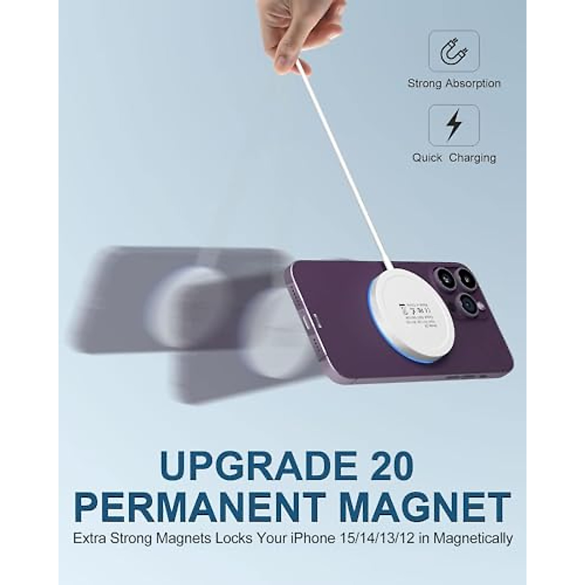 2 Pack Fast 15W Wireless Charger for iPhone and AirPods - Magnetic Apple MagSafe Compatible Charging Pad and 5ft Dual Port Cable