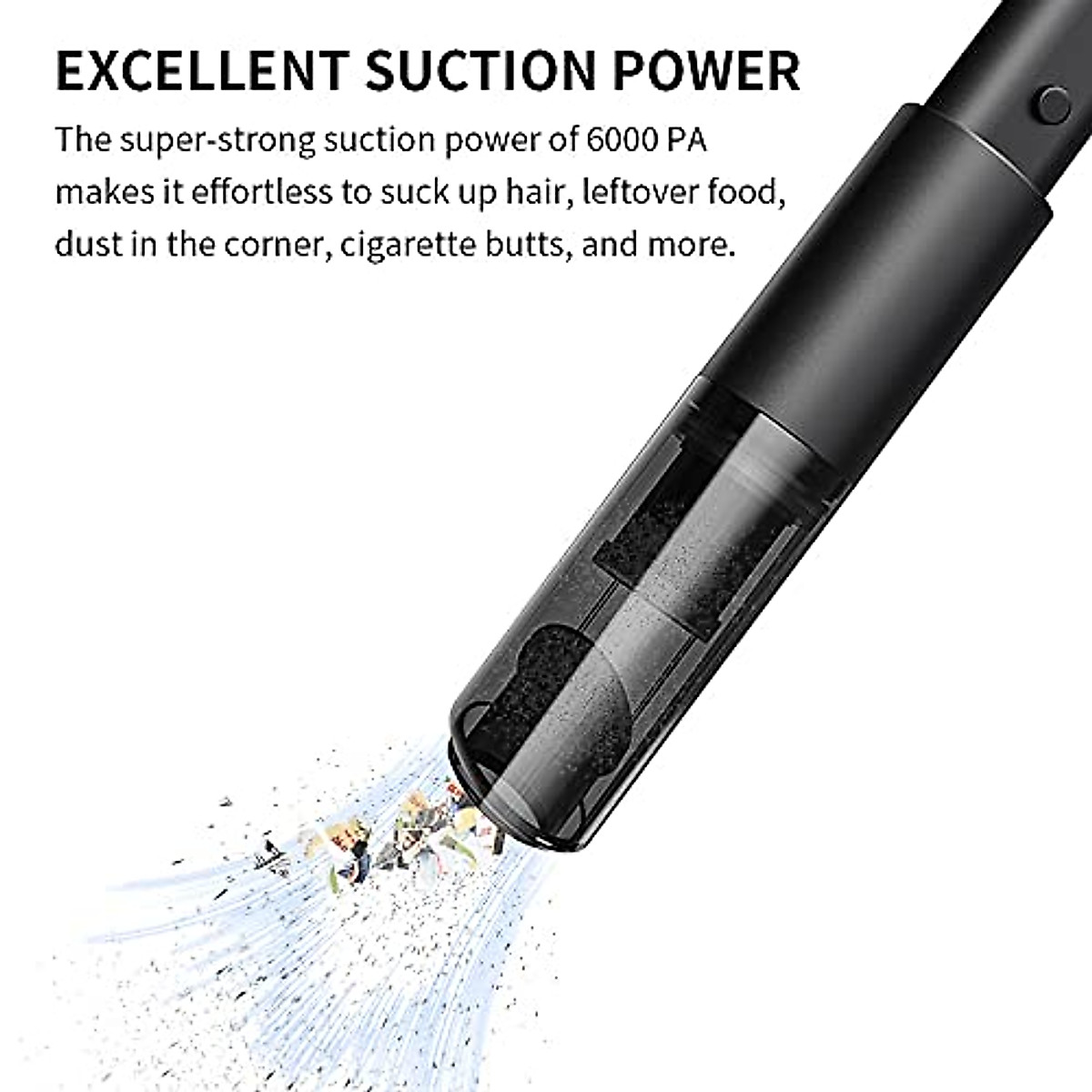 Wireless Handheld Vacuum Cleaner, 6000Pa High Suction Power, Portable Home and Car Accessories, Cordless Handheld Vac Cleaning Device, Ultra-Lightweight 0.8 lbs, Two Filters and Storage Bag, Black