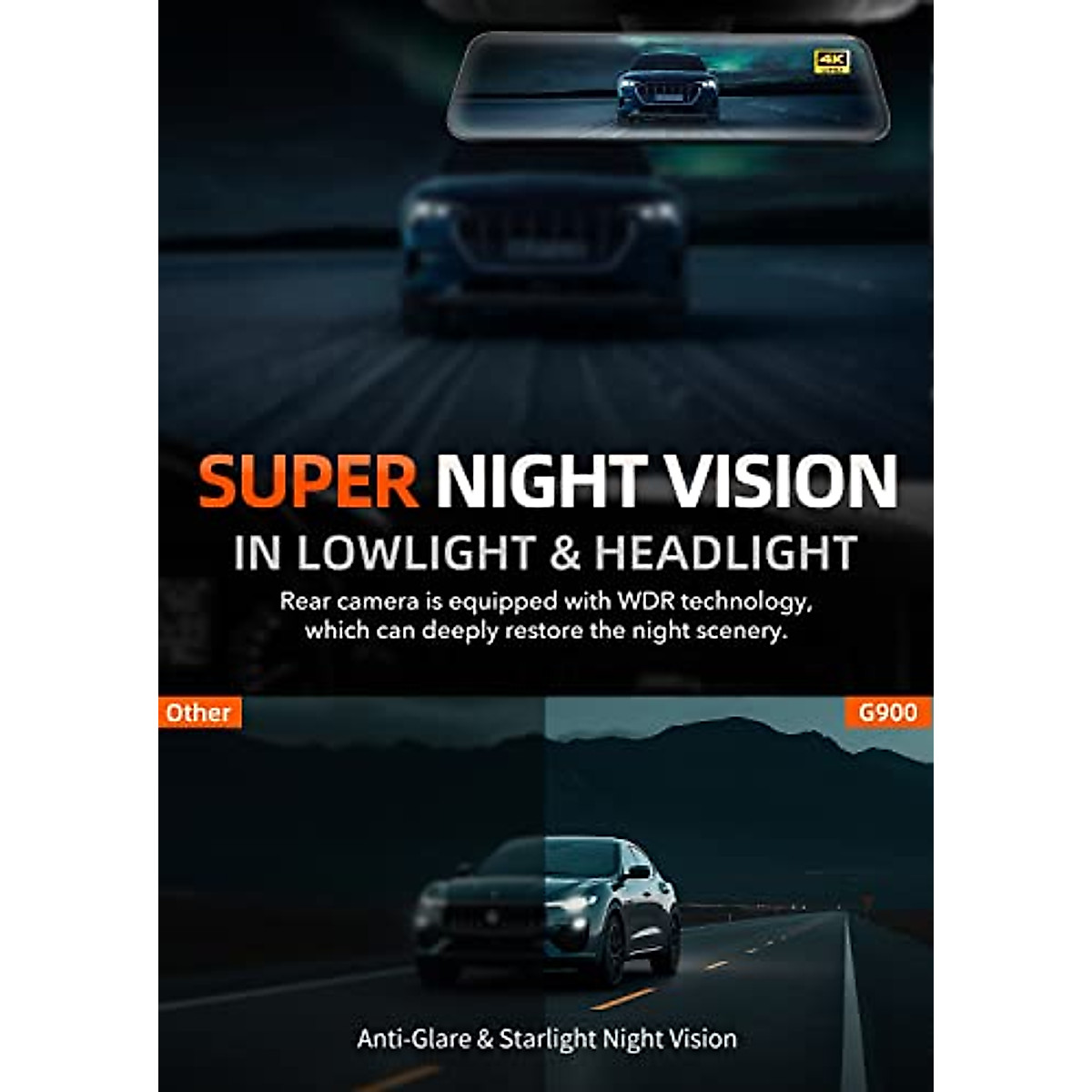 WOLFBOX Rear View Mirror Camera:Mirror Dash Cam Front and Rear 4K+2.5K for Car with 12" Full Touch Screen, Waterproof Backup WDR Camera, Night Vision, G-Sensor, Parking Assist,Free 64GB Card & GPS