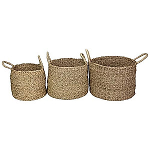 Northlight Set of 3 Natural Beige Round Seagrass Table and Floor Baskets