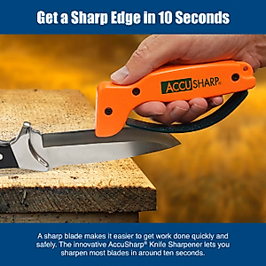 AccuSharp Knife Sharpener, Ergonomic Comfortable Handle, Compact & Easy to Use, Restore and Hone Straight & Serrated Knives, Blaze Orange