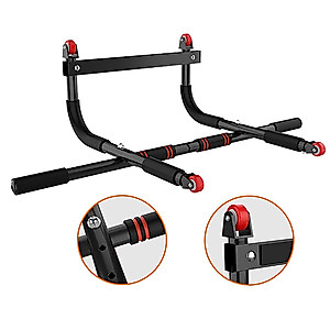 KDFJ Adjustable Indoor Fitness Horizontal Bar Pull-Up Workout Handles Chin-Up Gym Equipment Home Fitness Exercise Heavy Duty Trainer-Black