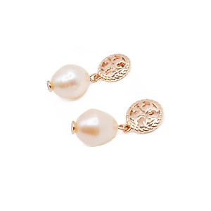 Tory Burch 136616 Tory Rose Gold Rope Logo Pearl Drop Women's Earrings
