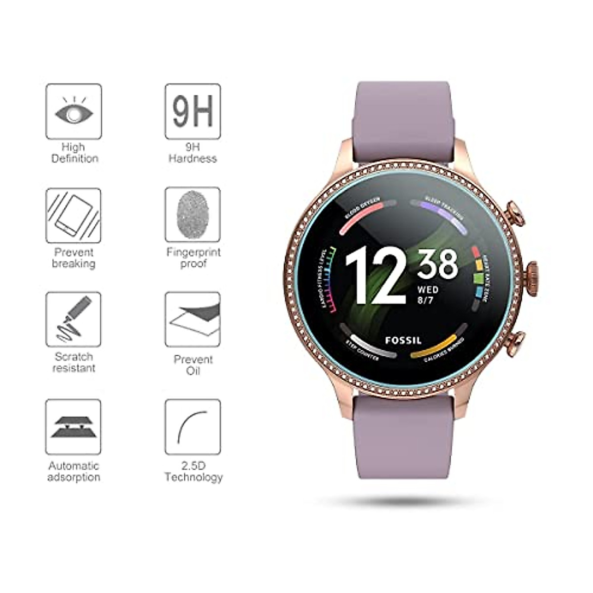 Suoman 4-Pack for Fossil Gen 6 42mm Women Screen Protector Tempered Glass for Fossil Gen 6 Women Smartwatch [Anti-Scratch] [2.5D 9H Hardness]