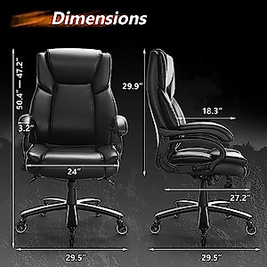 Waleaf Home Office Chair 500lb, Executive Desk Chair with High Back,Heavy Duty Task Computer Chair with Tilt Lock.Ergonomic Adjustable Swivel Chair with Wide Seat