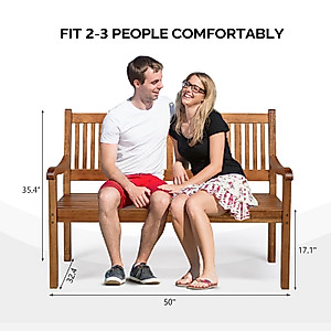 VINGLI 50" Outdoor Bench Patio Bench, Wood Front Porch Garden Bench for Yard Patio Park Outside, All Weather 800lb Capacity (Natural)