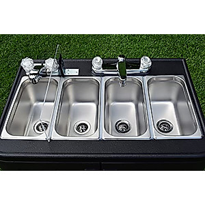 Concession Sinks - Standard Size Electric 3 Compartment with Soap Dispenser, Removable Accessory Shelf and New! Removable Wheels