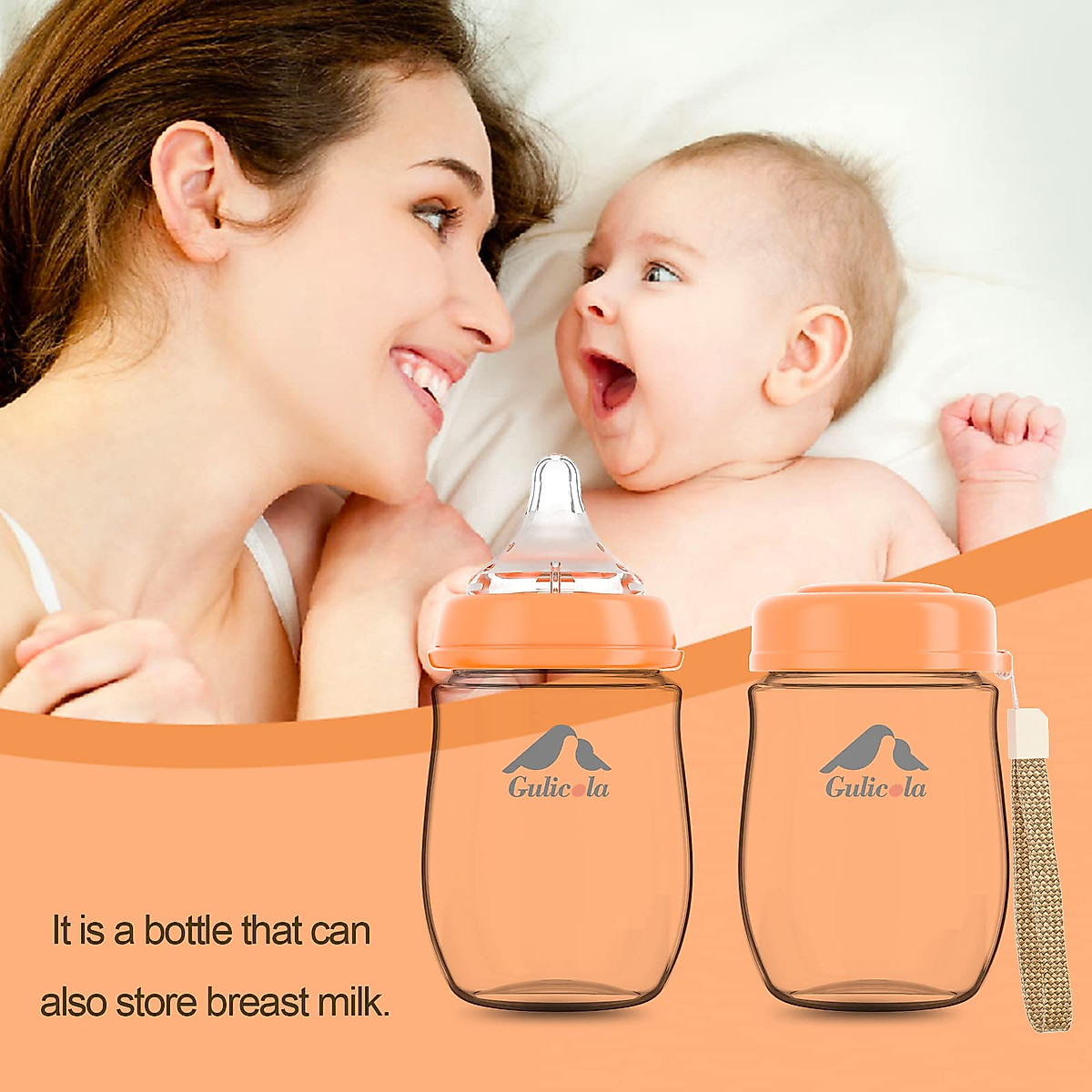 Gulicola PPSU Baby Bottles for Breastfeeding Babies with Storage Cap, Anti-Colic, Medium Flow, 3 Months+, 5 oz, 2 Count (Grey White)