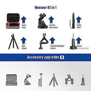 NEEWER Pro Version 61 in 1 Action Camera Accessory Kit Compatible with GoPro Hero 11 10 9 8 7 6 5 4 GoPro Max GoPro Fusion Insta360 DJI Osmo Action Action 2 AKASO and More